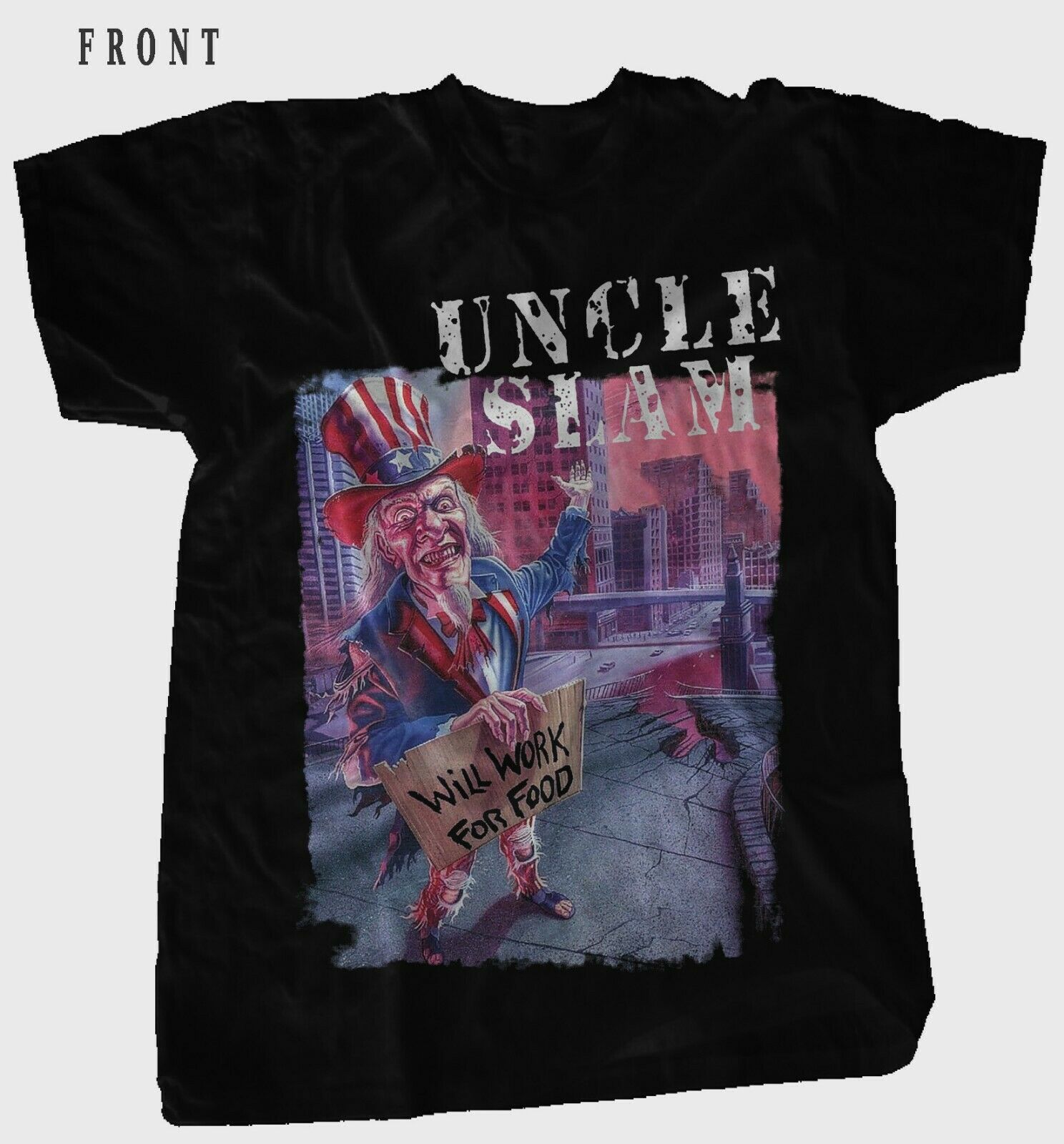 UNCLE SLAM - Will Work for Food - American Thrash Metal Band T-Shirt ...